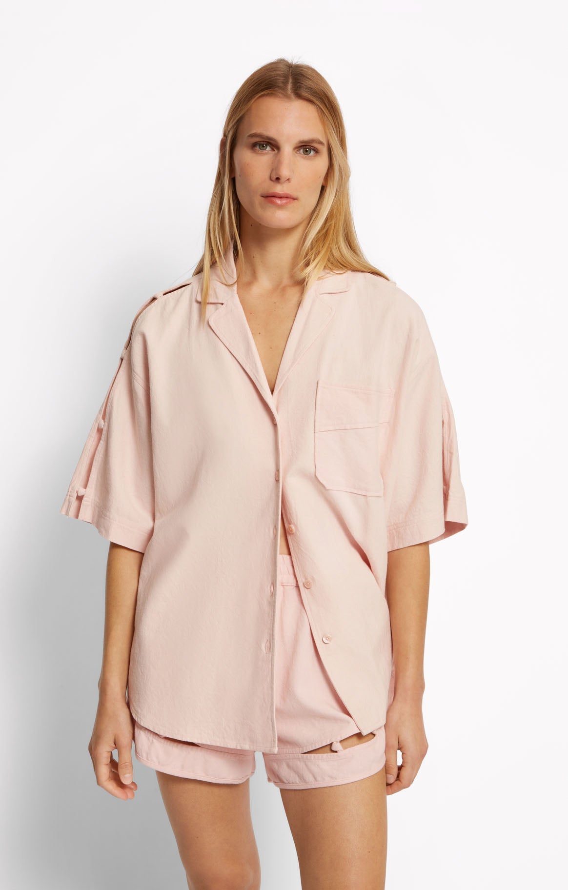 JULIET Pink Shirt – Fluid Cotton & Linen with Knots | Roseanna – ROSEANNA