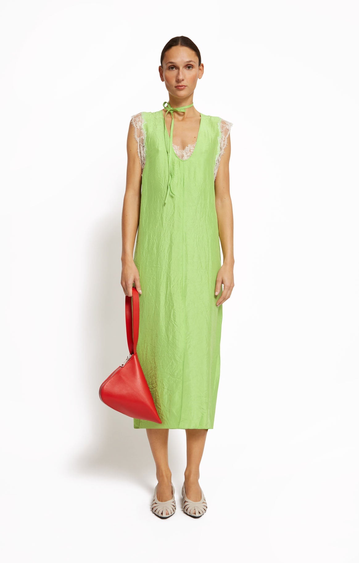 Roseanna satin dress, TILDA model, Green color. – ROSEANNA